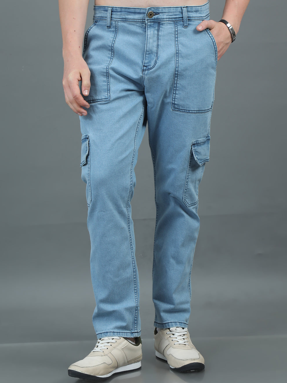 Buy Light Blue Relaxed Fit Cargo Jeans for Men – Paul Street